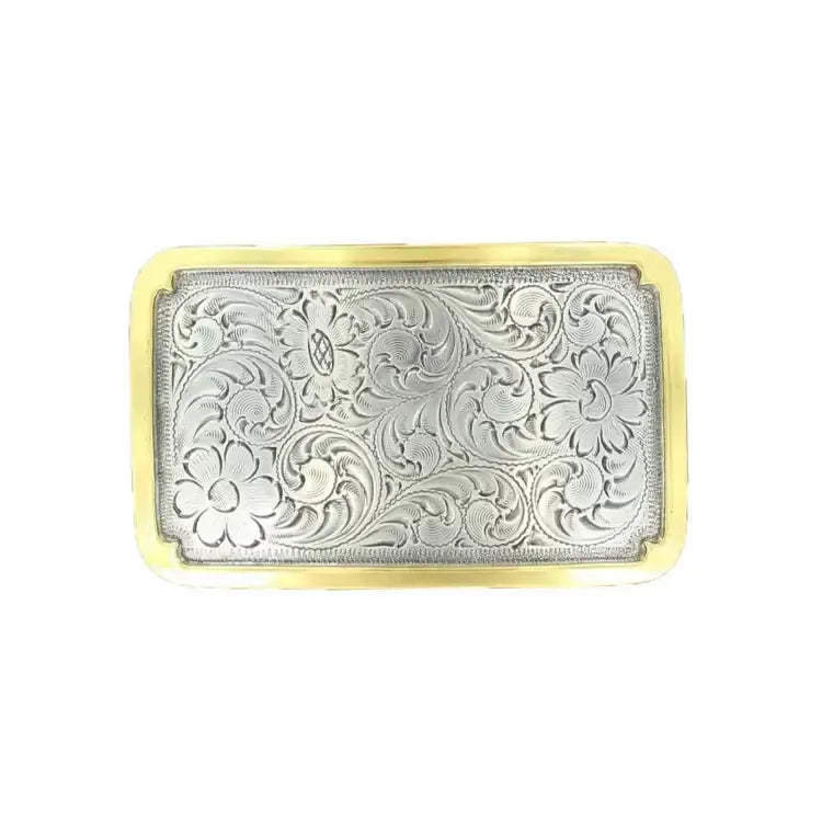 M & F WESTERN Rectangle Buckle With Floral Scroll – Alberta Boot