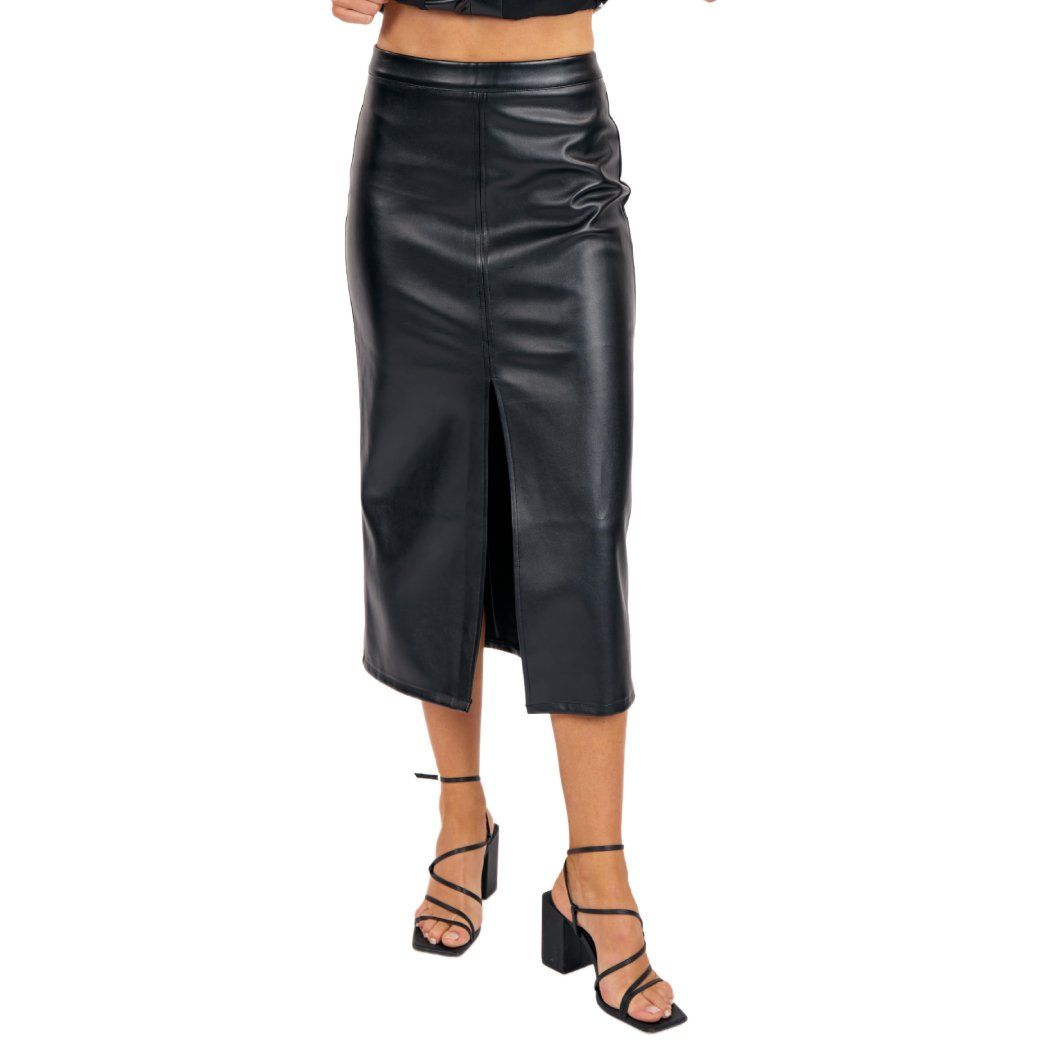 SAGE THE LABEL Fete Vergan Leather Midi Pencil Skirt – Alberta Boot
